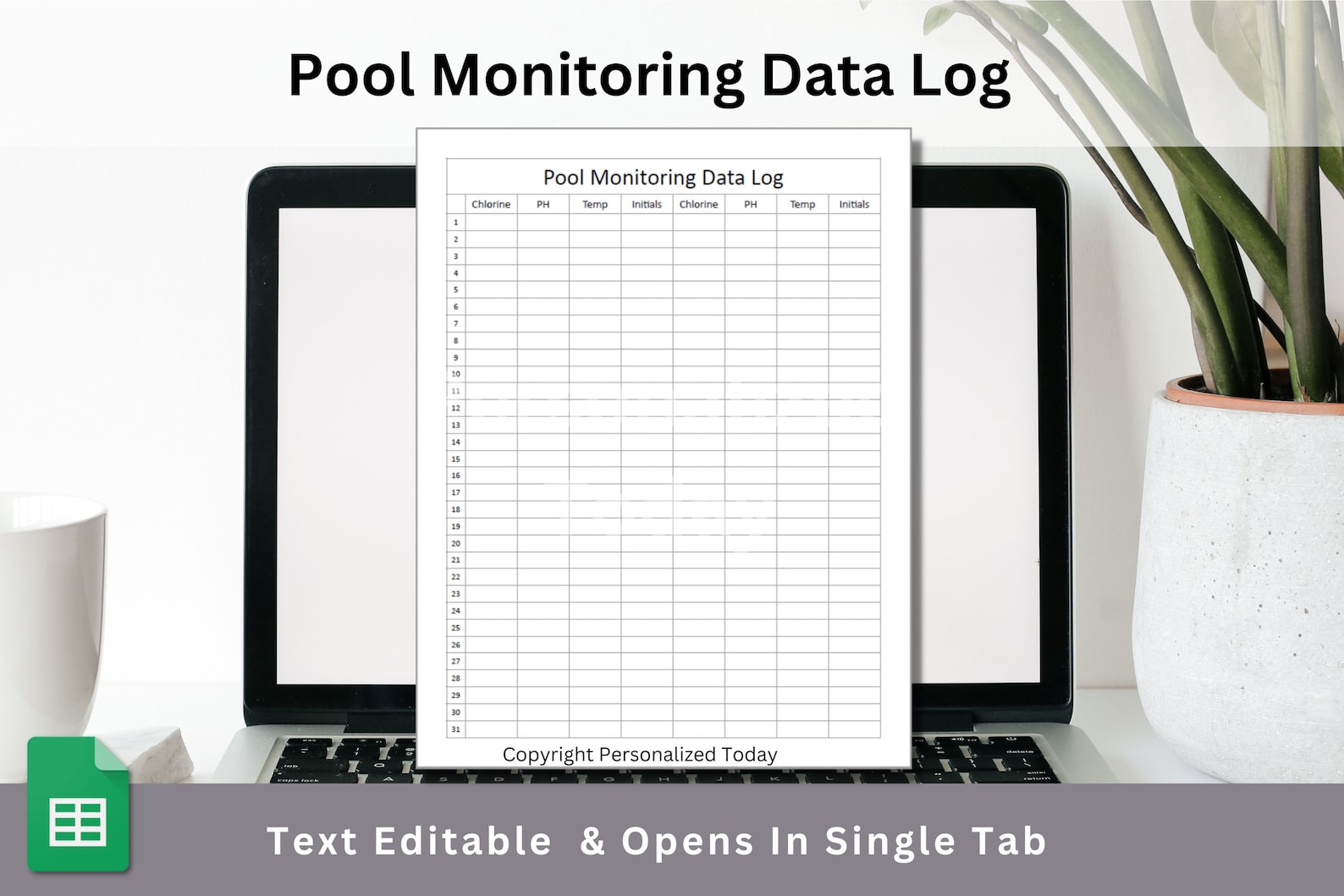 Swimming Pool Data Monitoring Maintenance Log Google Sheets Editable ...
