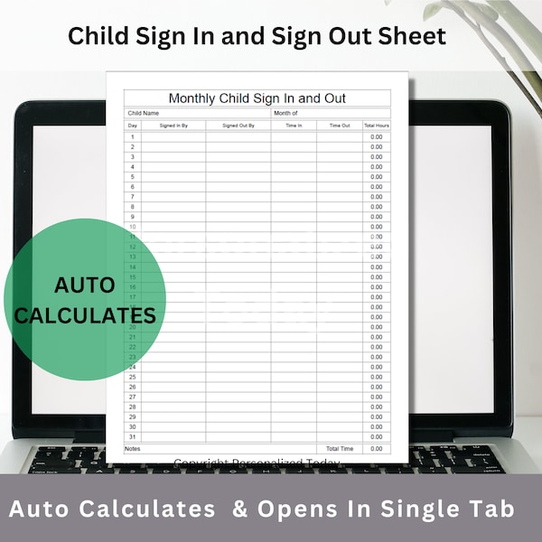 Monthly Childcare Sign in and Out Sheets - Etsy