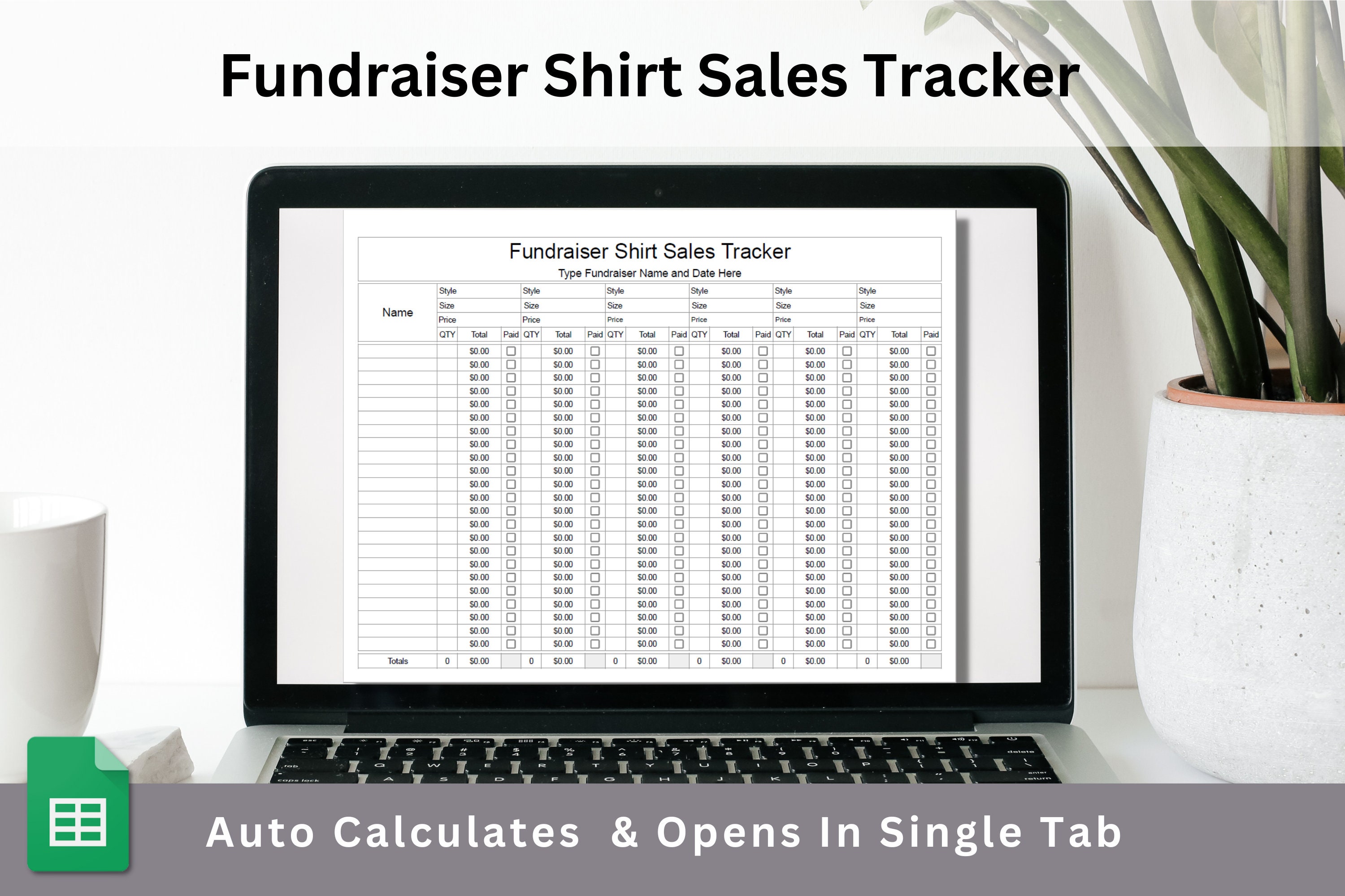 Fundraiser Shirt Sales Tracker Google Sheets Editable Spreadsheet ...