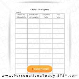 Printable Business Workflow Chart Orders in Progress Tracker - Etsy