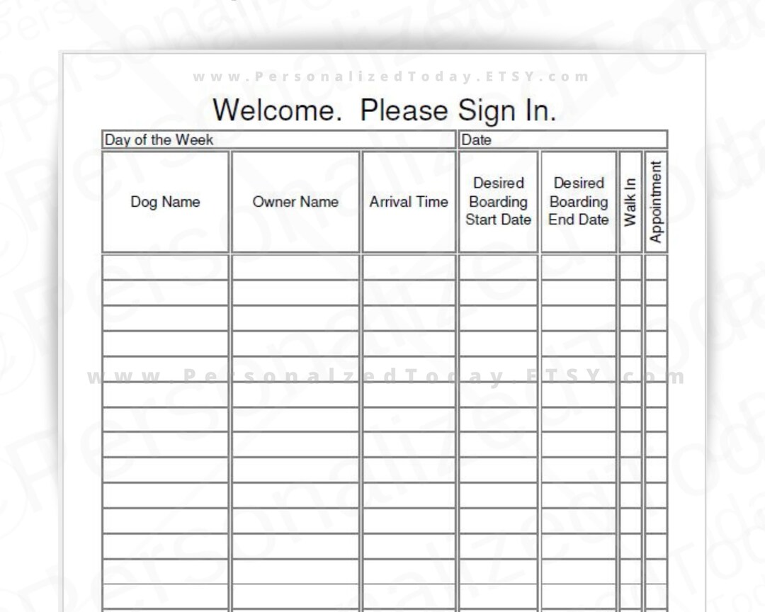 Dog Boarding Check in Sheet Fillable and Print and Write PDF - Etsy