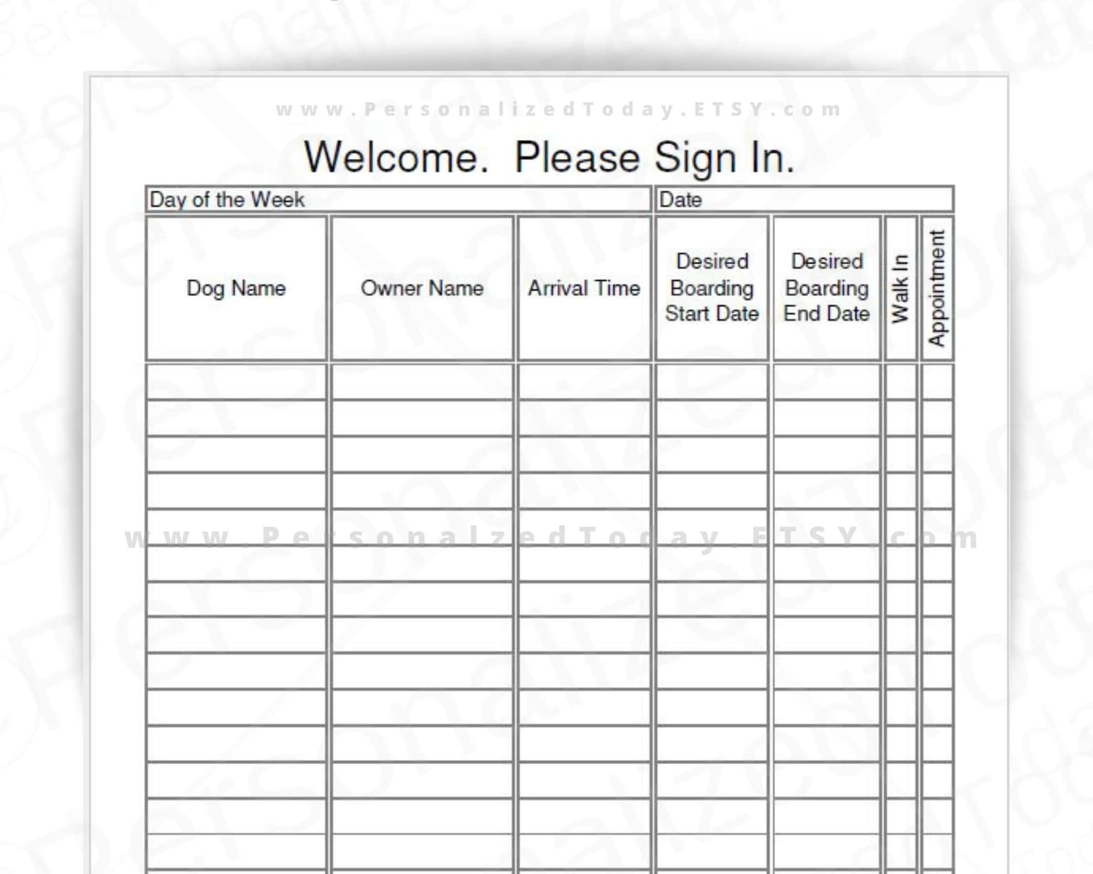 Dog Boarding Check in Sheet Fillable and Print and Write PDF | Etsy