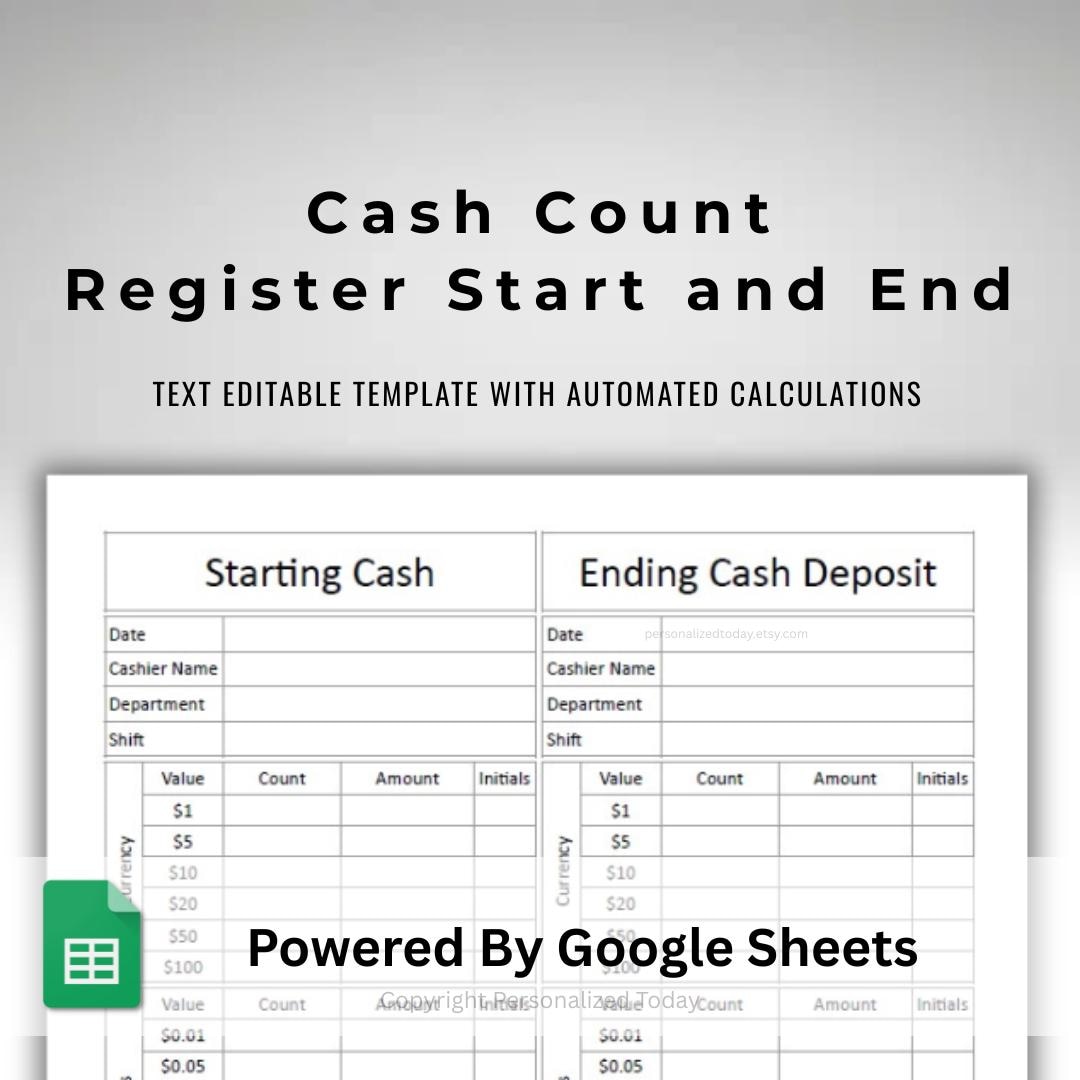 Cash in and Out Money Start and End Cash Drawer Count Cash Register ...