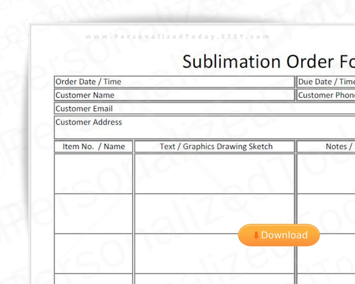 Sublimation Order Form Fillable and Print and Write PDF Files | Etsy