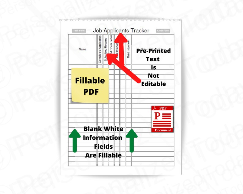 Job Candidates Tracker Fillable and Print and Write PDF | Etsy