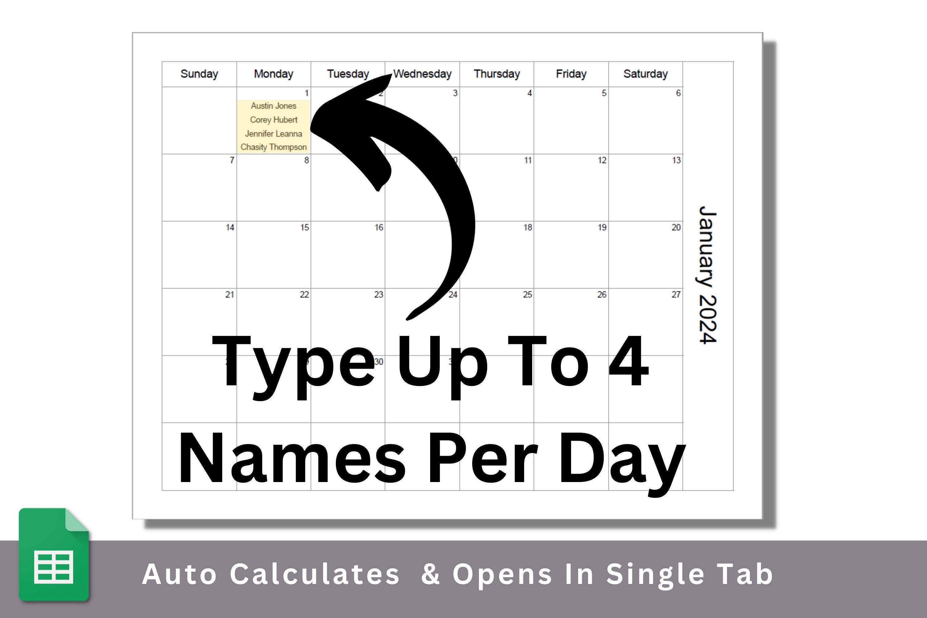 Google Sheets Monthly Staff Schedule Calendar Text Fillable / Text ...