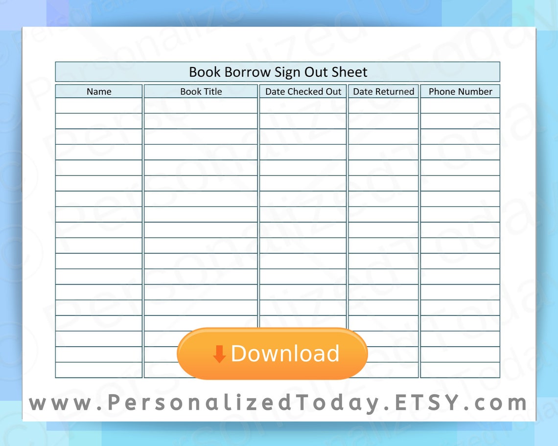 Printable Library Sign Out Sheets US Letter Size PDF Print and | Etsy