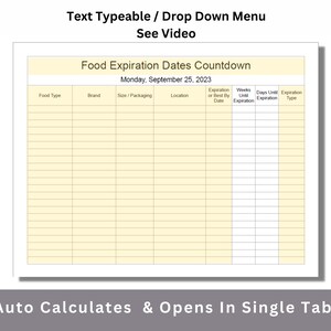 Google Sheets Food Expiration Dates Tracker Text Fillable / Text ...