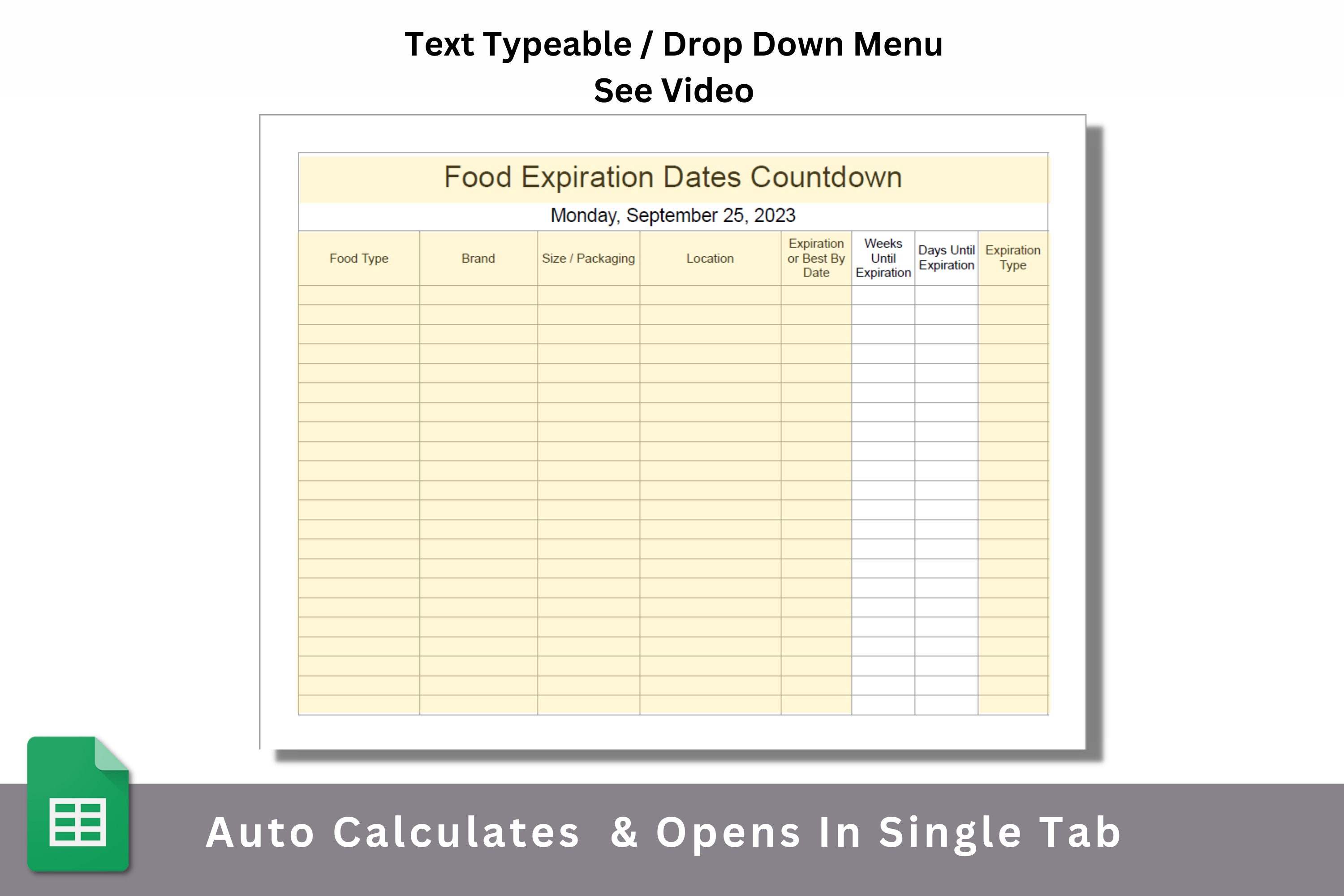 Google Sheets Food Expiration Dates Tracker Text Fillable / Text ...