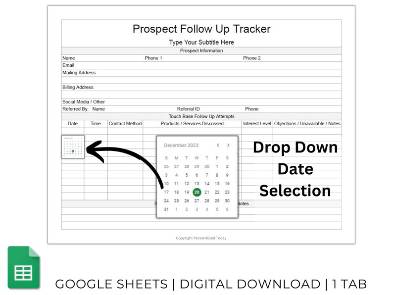Prospect Follow up Tracker Text Editable Google Sheets Template Easily ...