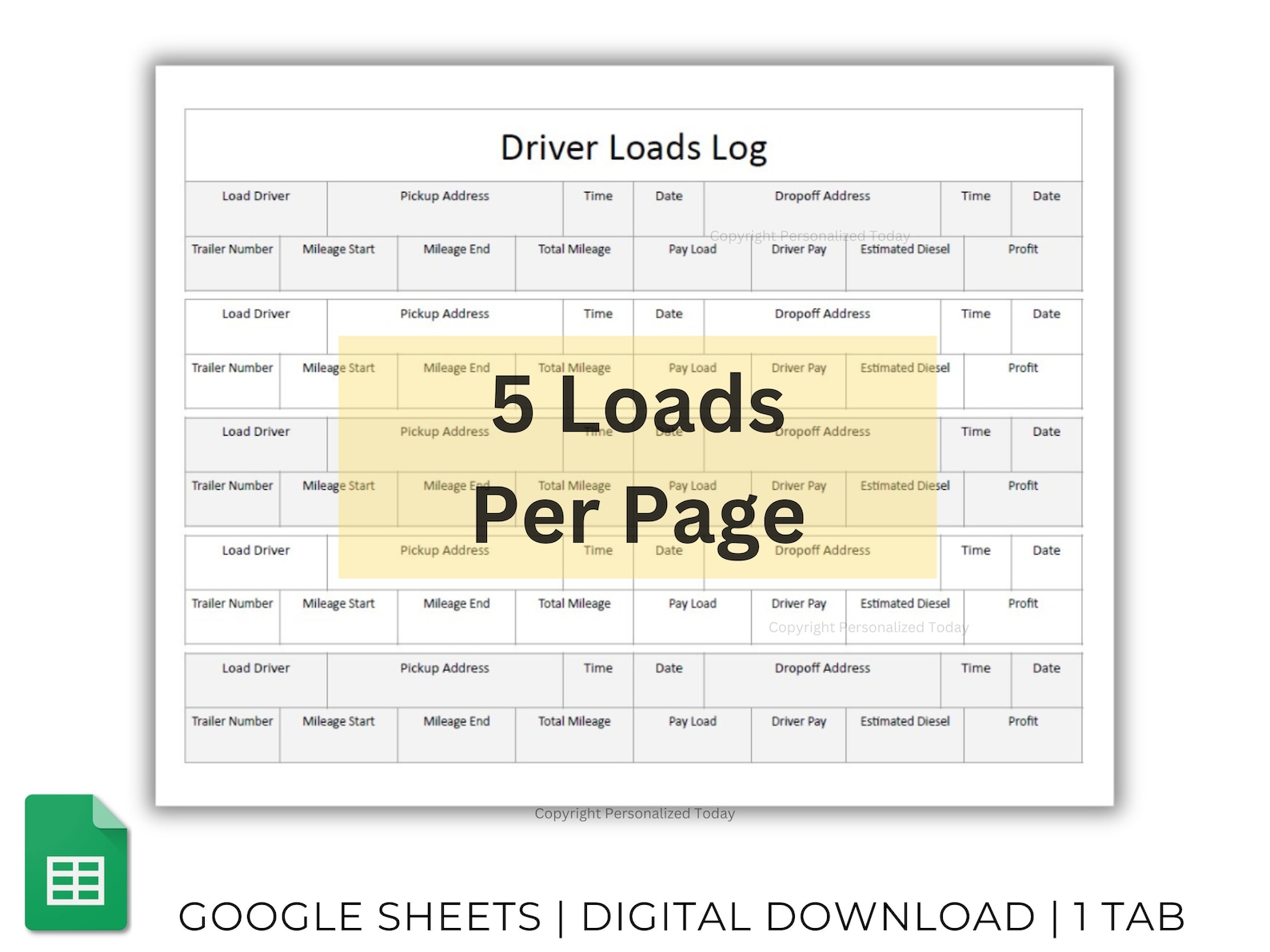 Driver Loads Log Trucker Job Planner Daily Truck Driving Worksheet Truckers Log Sheet Trucking ...