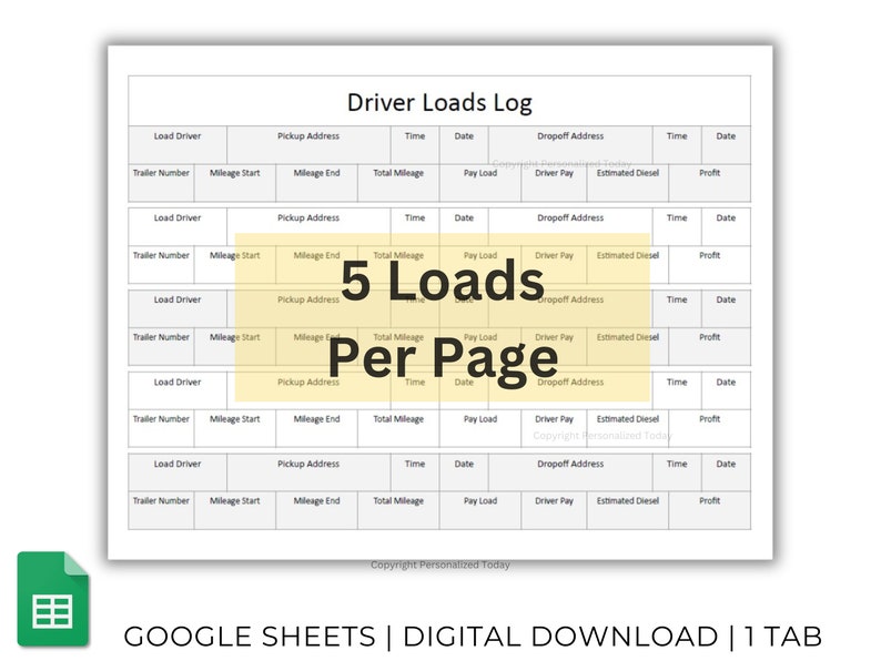 Driver Loads Log Trucker Job Planner Daily Truck Driving Worksheet ...