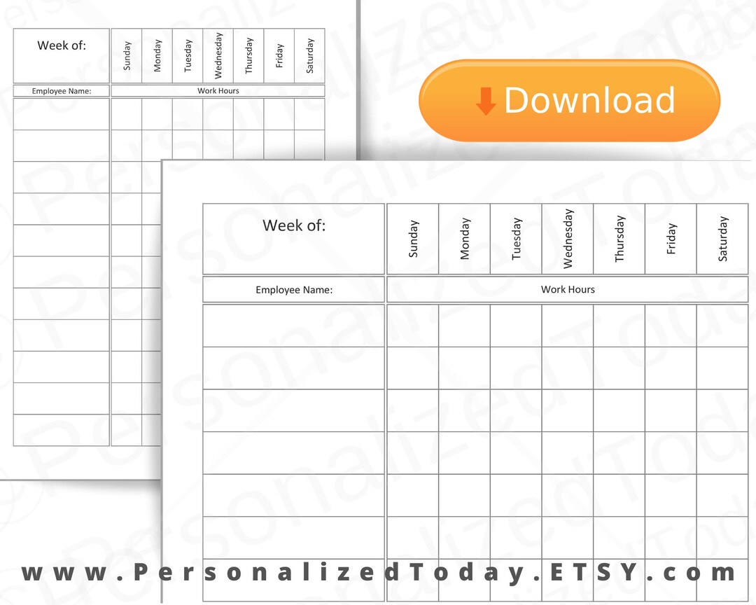 Printable Weekly Work Schedule Blank Undated PDF Digital - Etsy