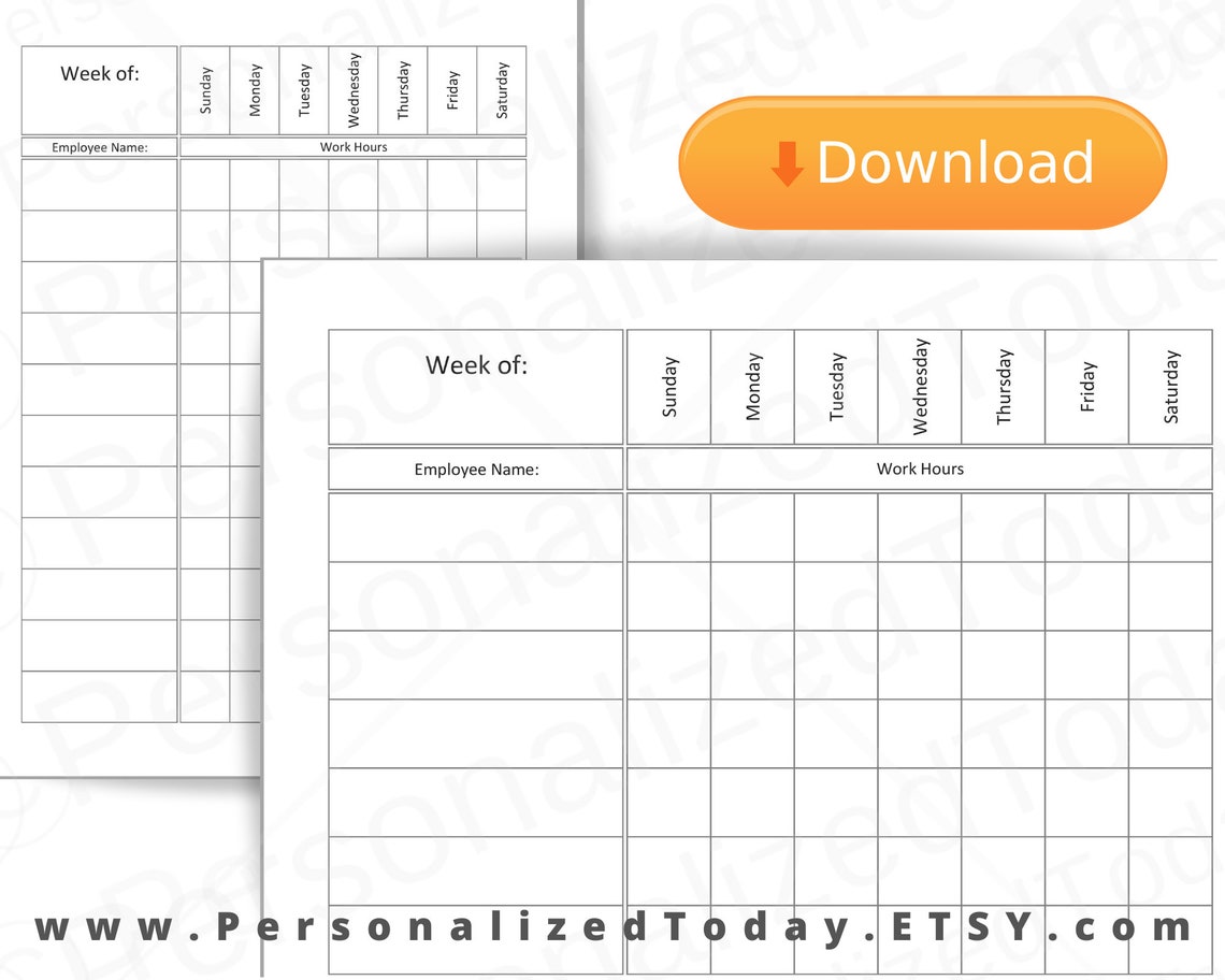 Printable Weekly Work Schedule Blank Undated PDF Digital - Etsy