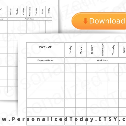 Printable Weekly Work Schedule Blank Undated PDF Digital - Etsy