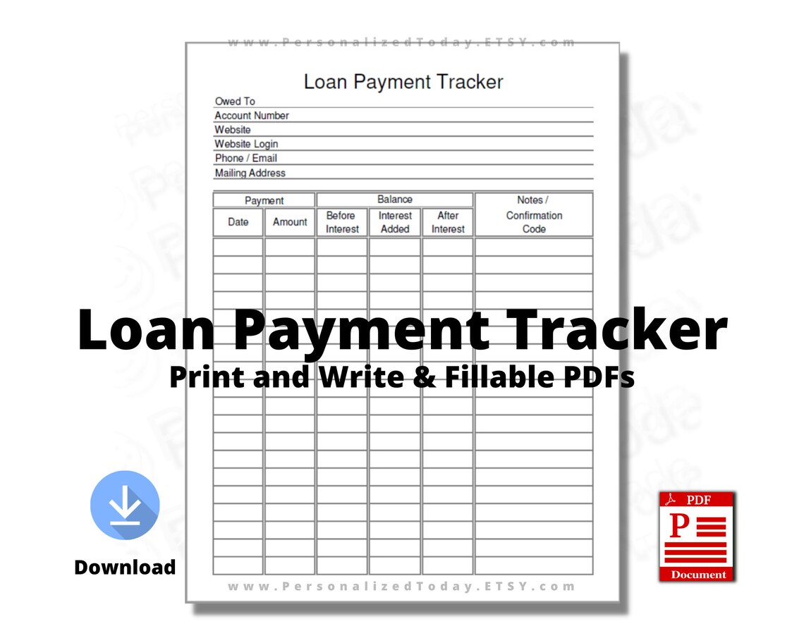 Printable Loan Payments Tracker Print and Write and Text Input - Etsy