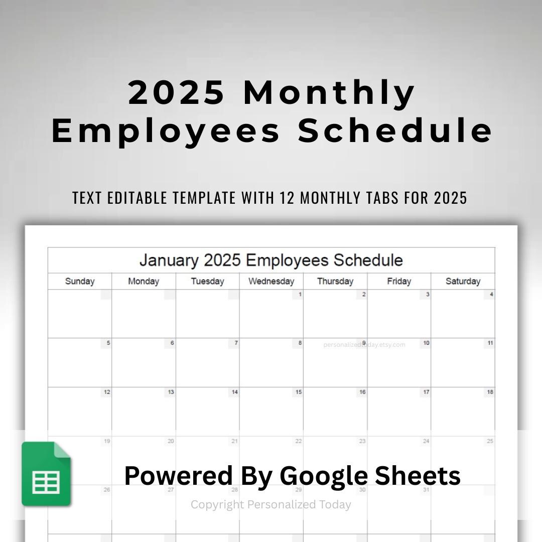 Google Sheets Employee Schedule Planner for 2025 - Monthly Calendar ...