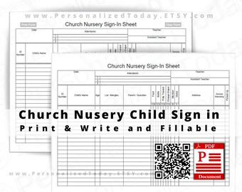 Church Nursery Sign in Sheet Fillable and Print and Write PDF | Etsy