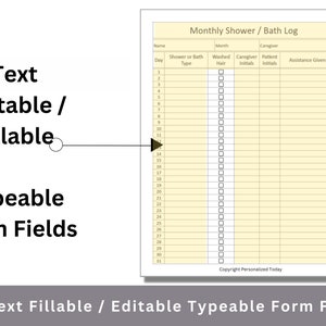 Assisted Living Monthly Shower / Bath Log Google Sheets Text Editable ...