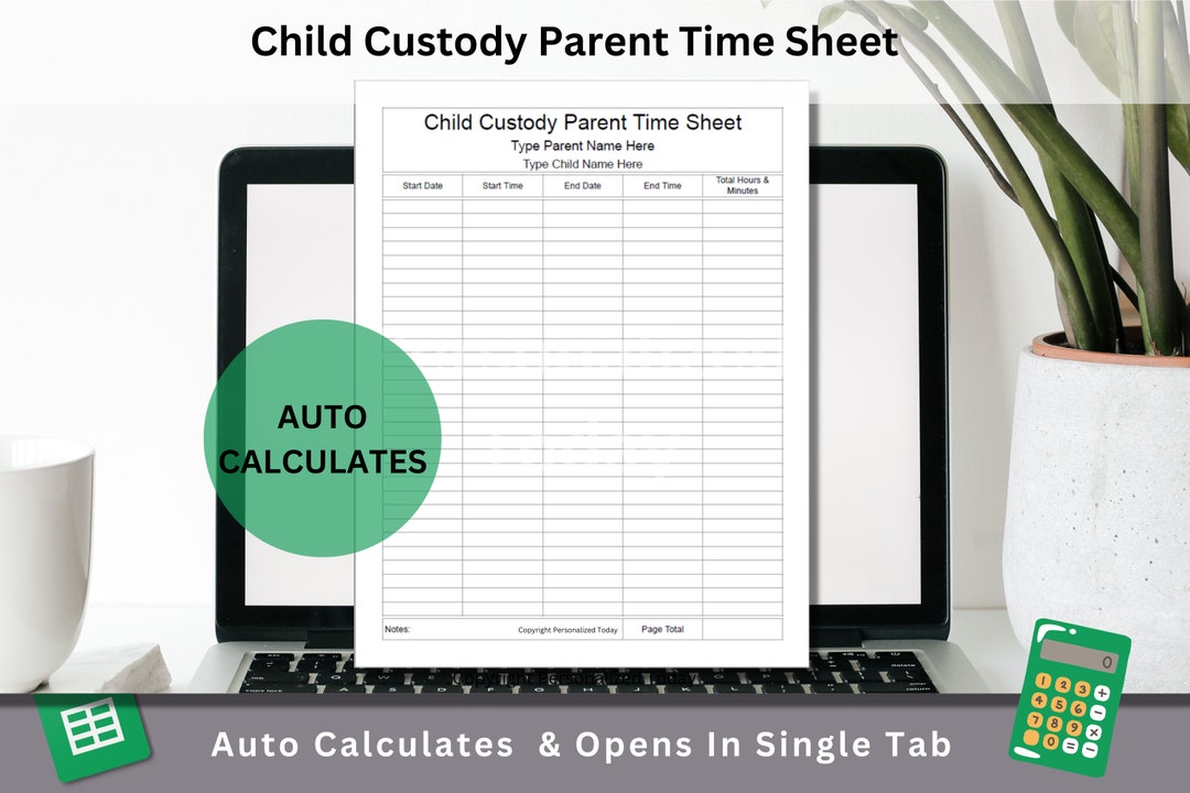 Google Sheets Parenting Time Tracker Split Custody Time Sheet Parent or ...