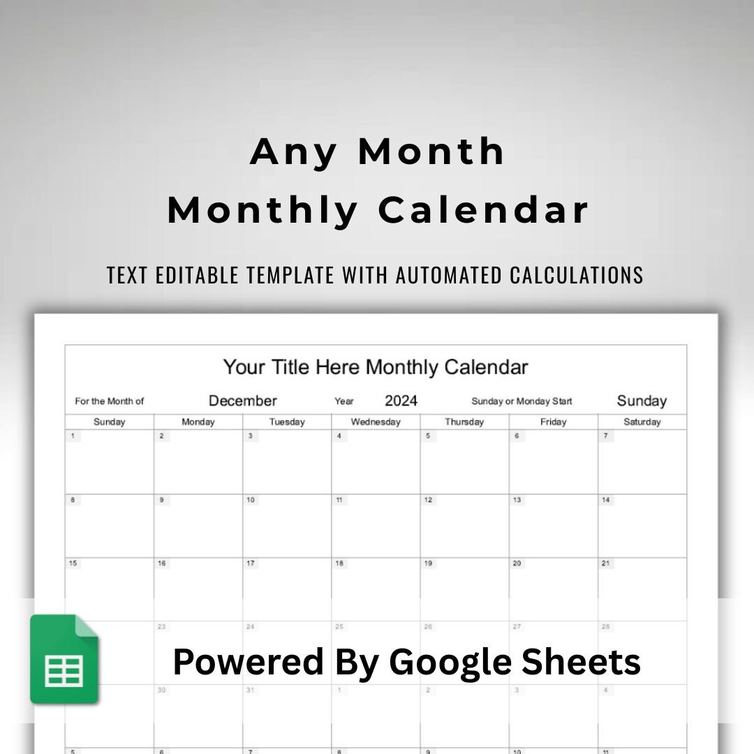 Google Sheets Perpetual Monthly Calendar - Choose Any Month and Year ...
