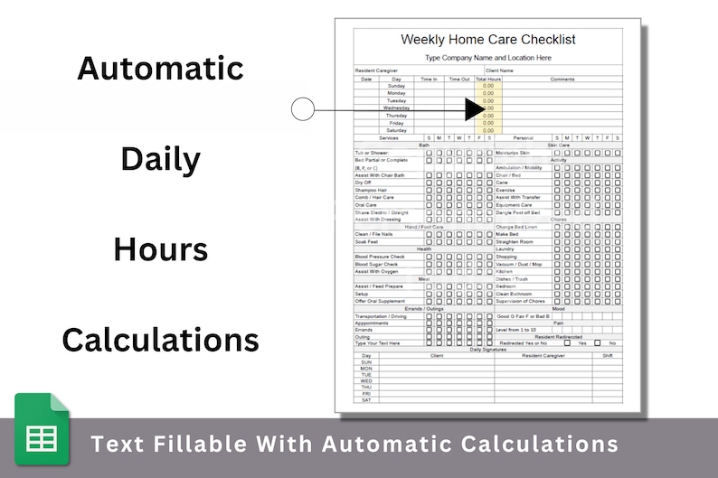 Weekly Home Care Checklist + Timesheet Template Google Sheets Online ...