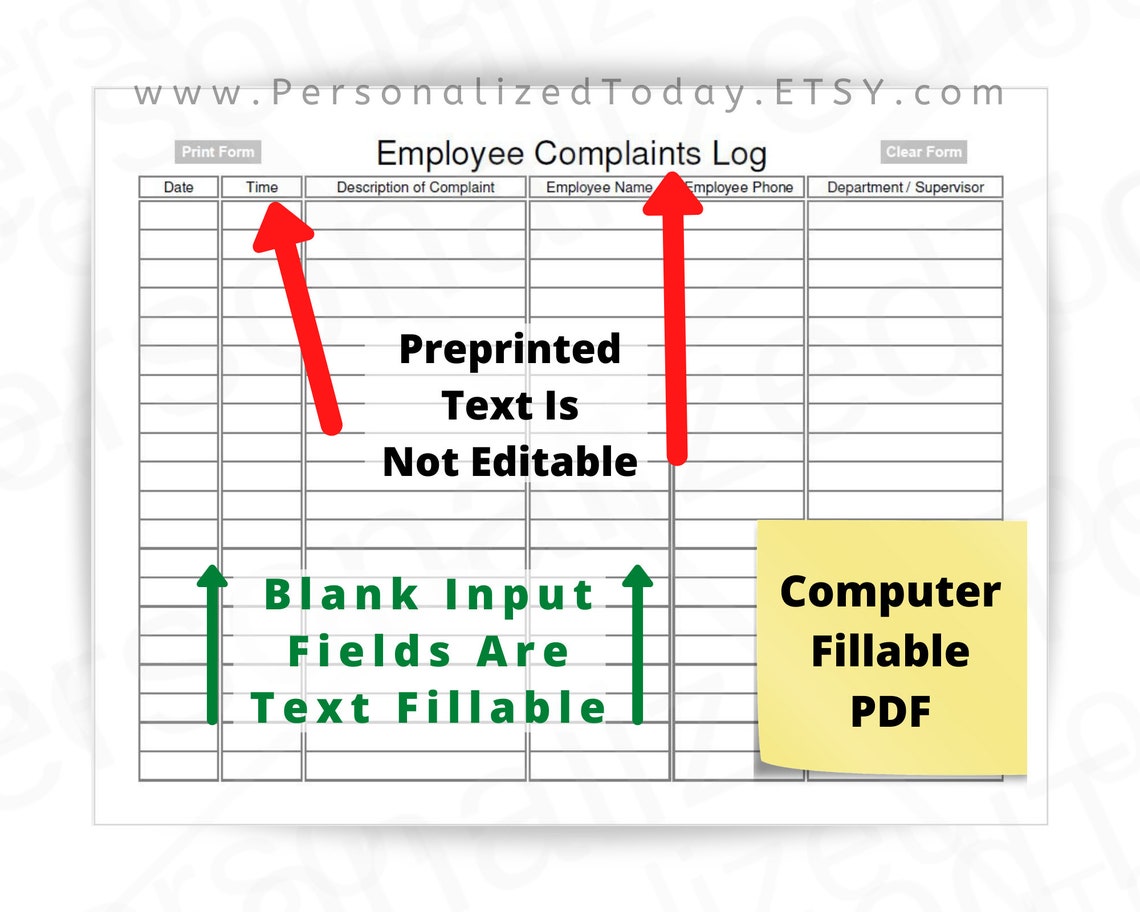 Employee Complaints Log Fillable and Print and Write PDF Files - Etsy UK