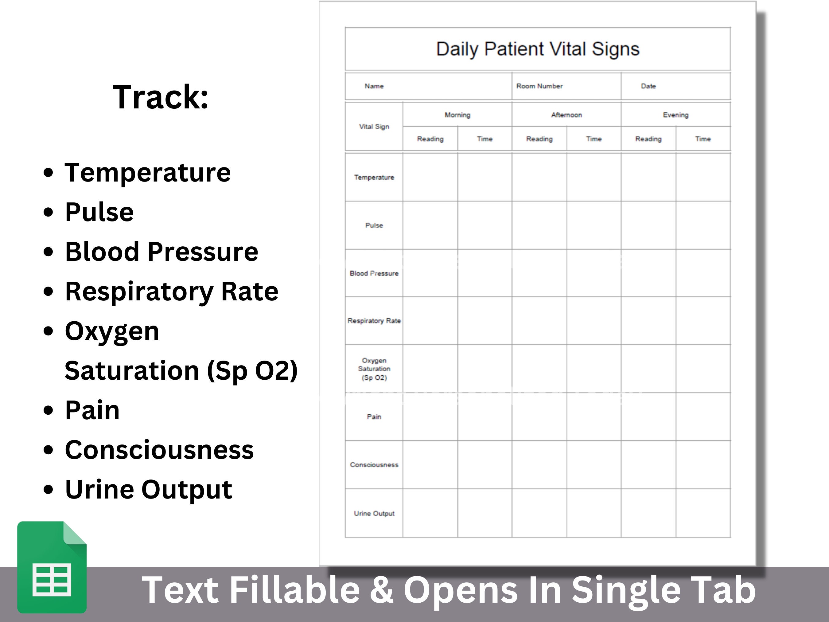 Daily Vital Signs Morning, Afternoon and Evening 3 Times Daily Report ...