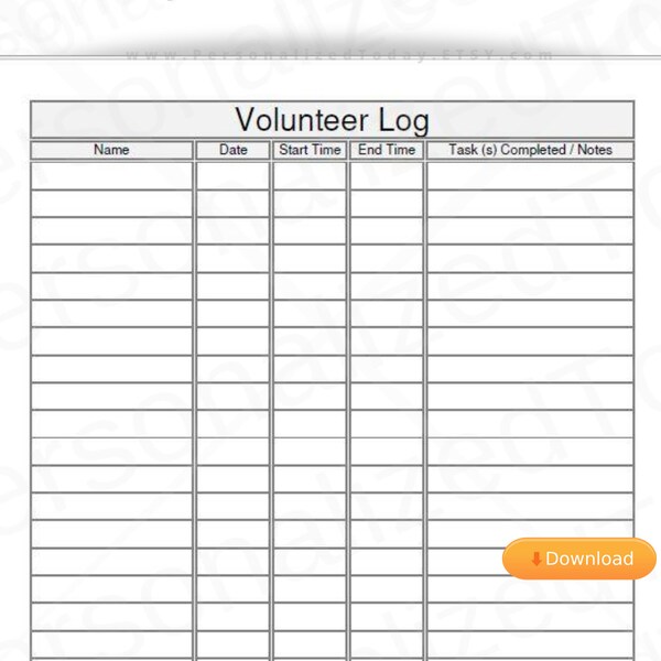 Volunteer Log Sheet - Etsy