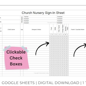 Church Nursery Sign in Sheet Text Editable Google Sheets Template - US ...