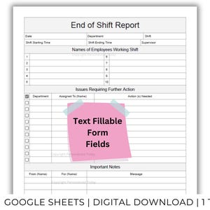 Staff Shift Handover Report - Employee End of Shift Notes - Work Shift ...