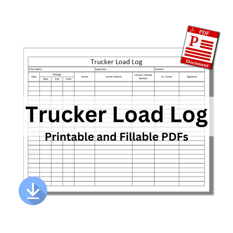 PDF Trucker Load Log Mileage and Load Info Tracker Printable & Text ...
