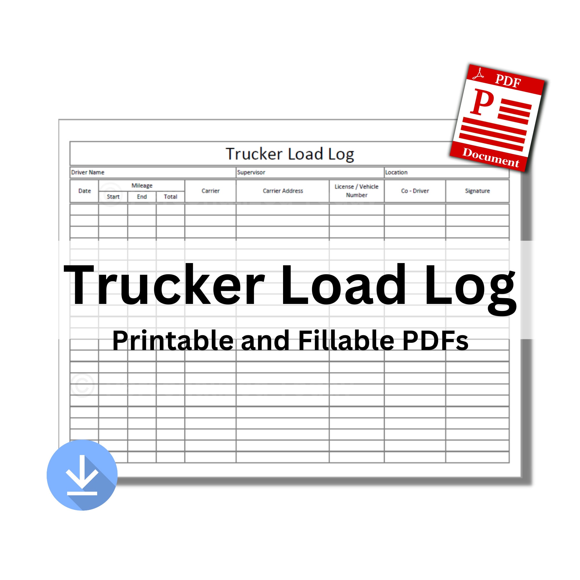 Pdf Trucker Load Log Mileage And Load Info Tracker Printable And Etsy