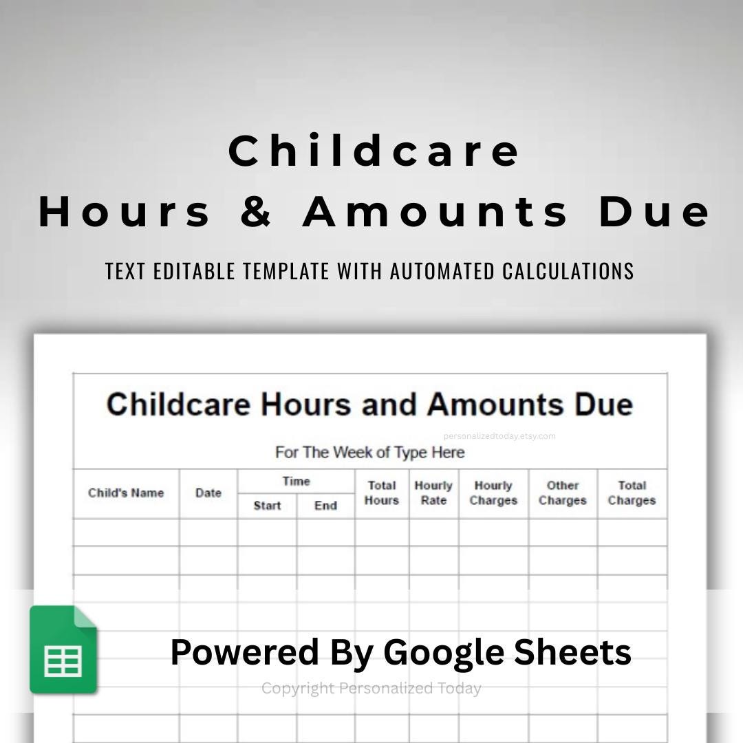 Daycare Hours and Charges - Childcare Hours Worked and Payment Due ...