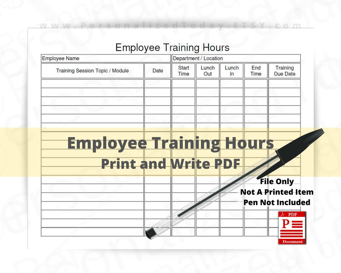 Employee Training Hours Schedule Fillable and Printable PDF - Etsy