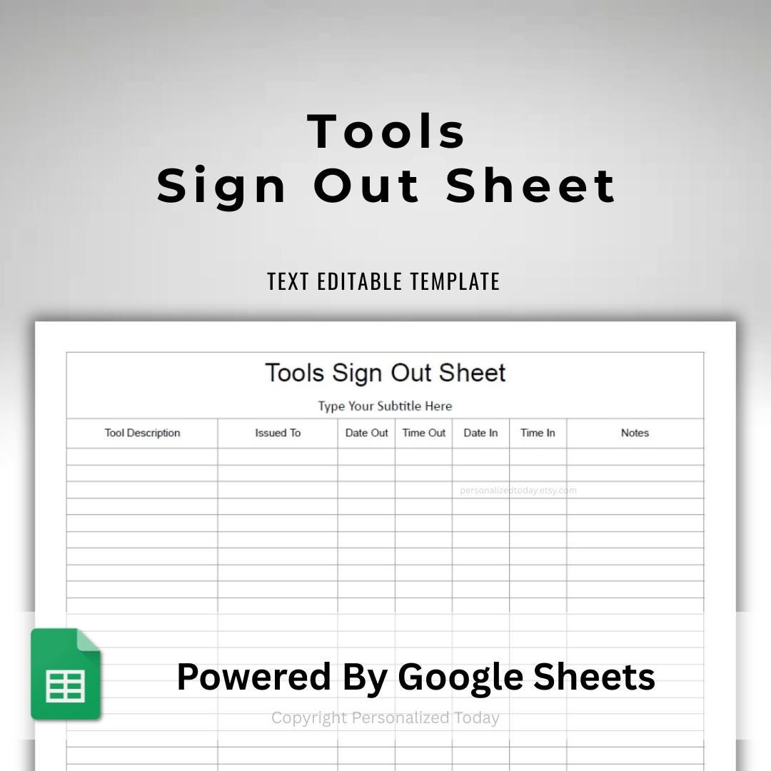 Google Sheets Tools Sign Out Sheet Template Text Fillable / Text ...