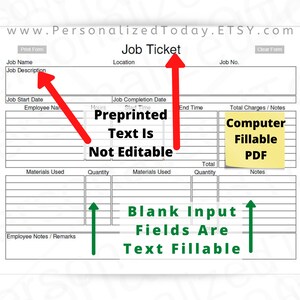 Job Ticket Work Order Form Fillable PDF US Letter Size Digital - Etsy