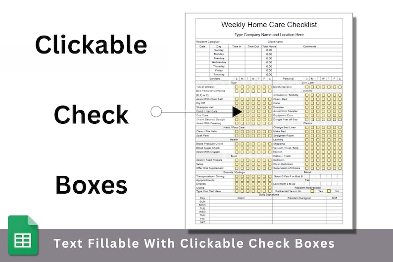 Weekly Home Care Checklist + Timesheet Template Google Sheets Online ...
