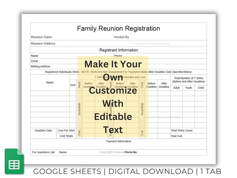 Family Reunion Registration Form Reunion Event Planner Google Sheets ...