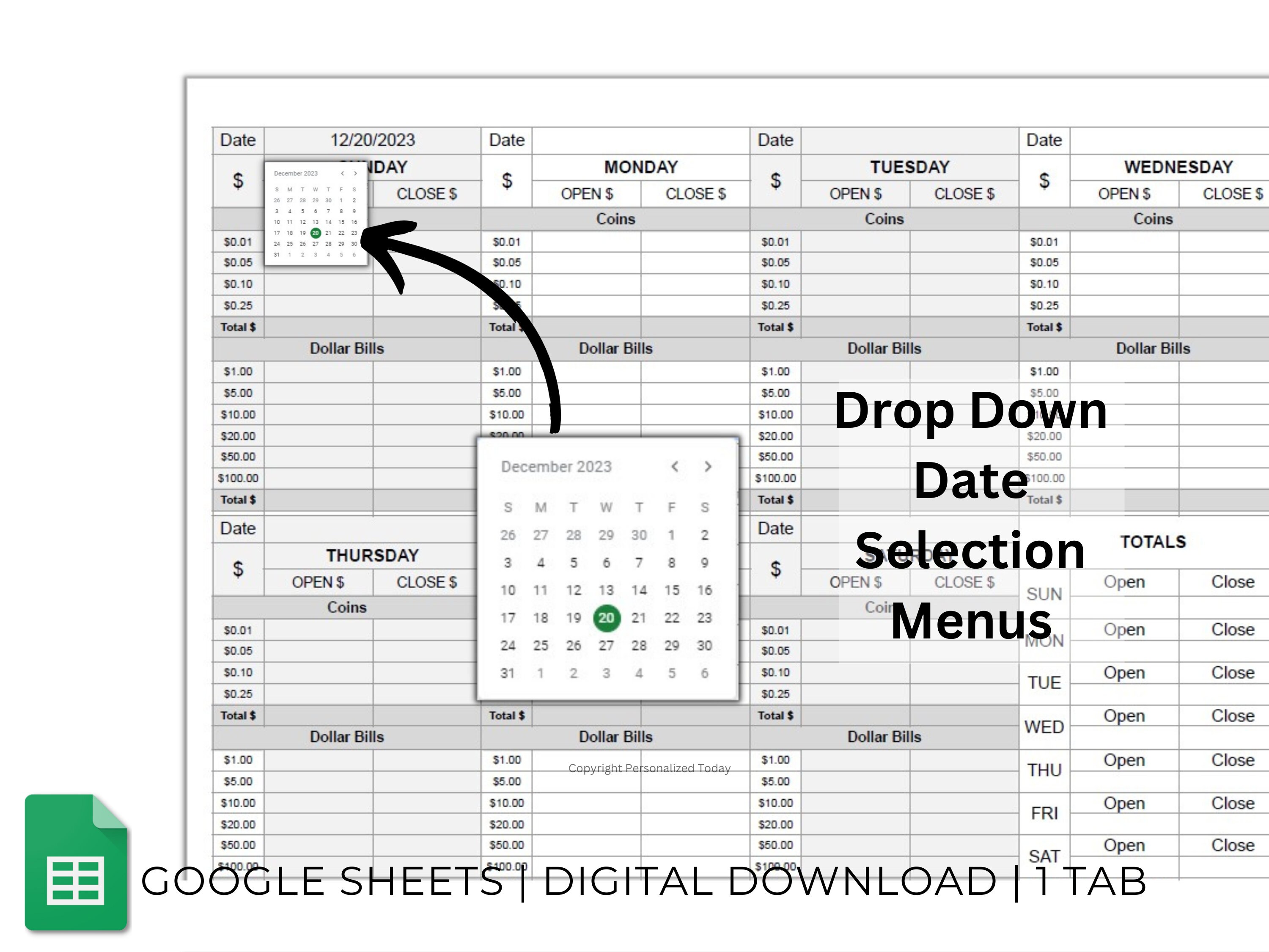 Weekly Cash Register Count Breakdown Template With Blank Dates Google ...