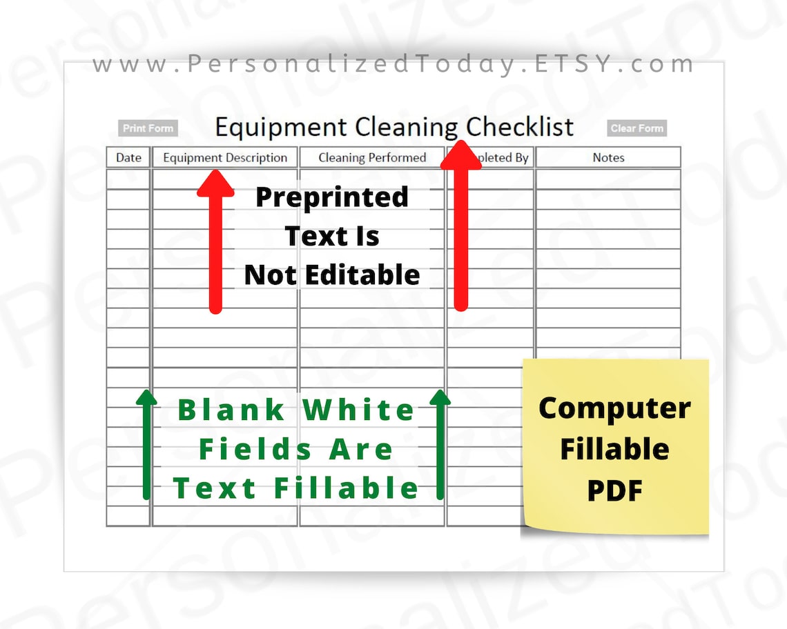 Equipment Cleaning Checklist Printable Digital Download US - Etsy UK