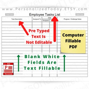 Employee Tasks List Fillable and Print and Write PDF Files US - Etsy