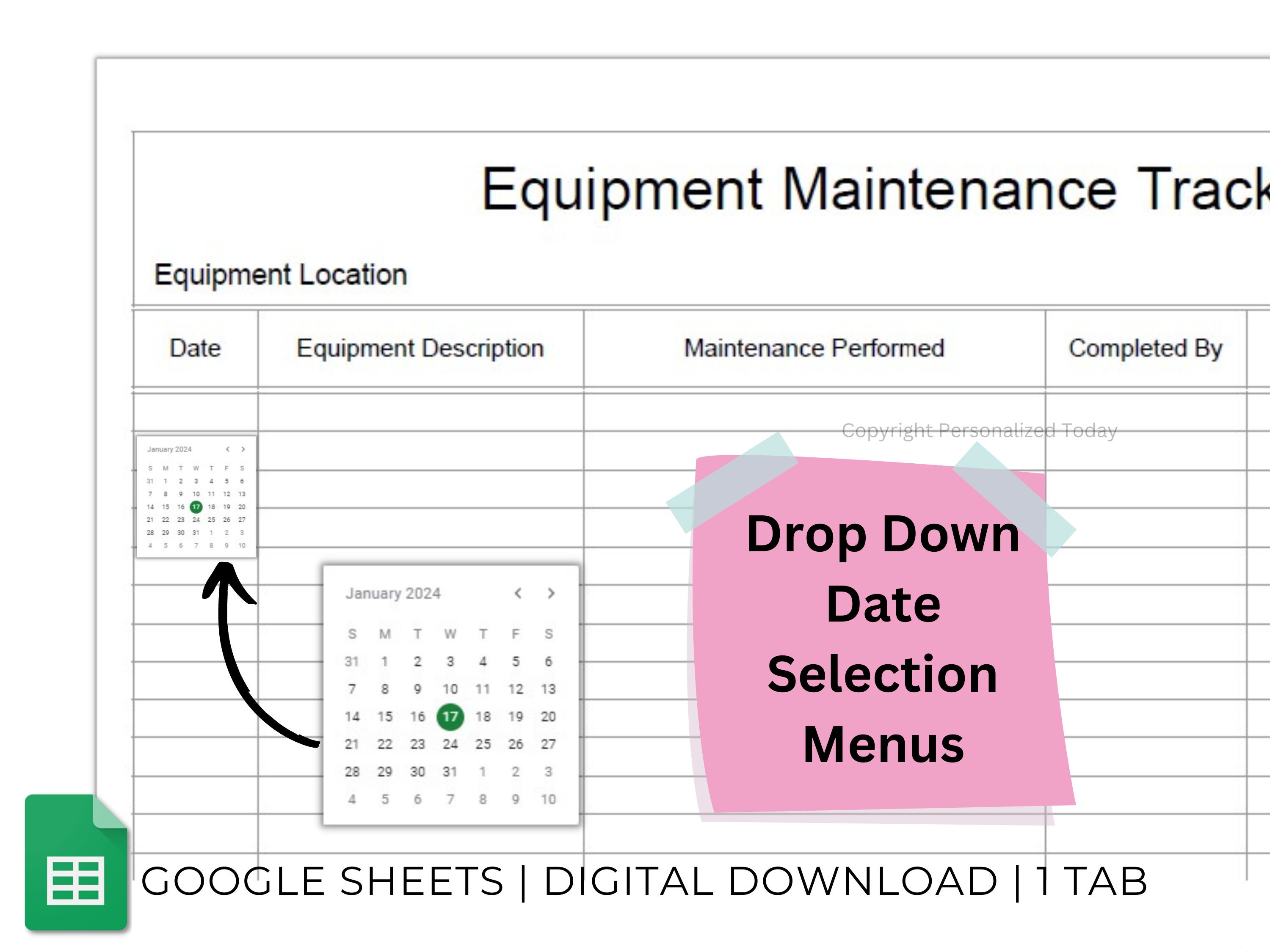 Equipment Maintenance Tracker Text Editable Repair and Preventative ...