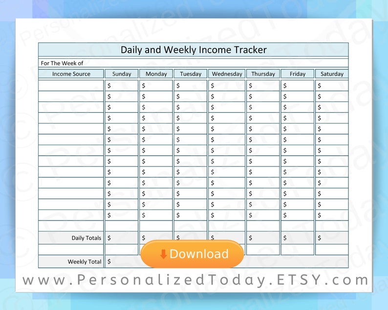 Daily and Weekly Income Tracker Job and Business Earnings | Etsy