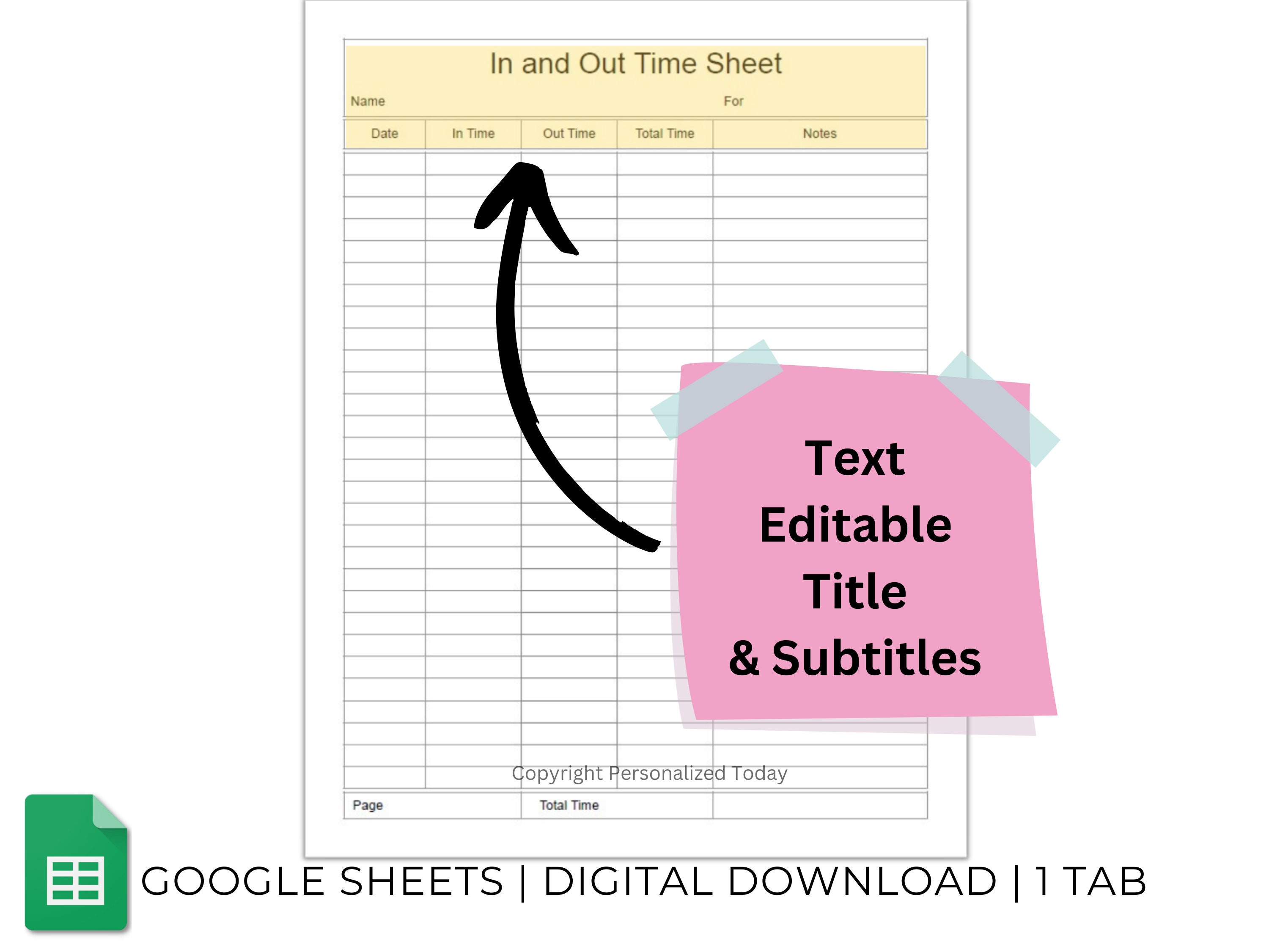 In and Out Time Sheet Daily Weekly or Monthly Time Tracker for Work ...