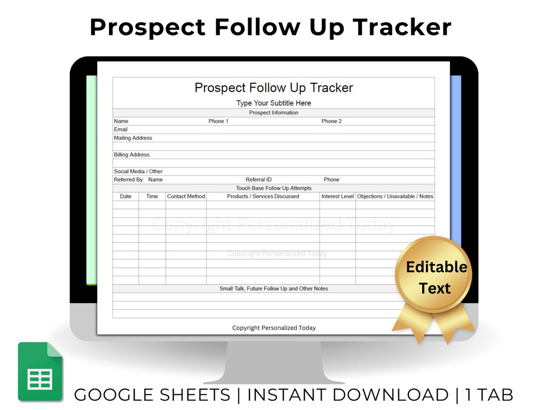 Prospect Follow Up Tracker Text Editable Google Sheets Template Easily ...