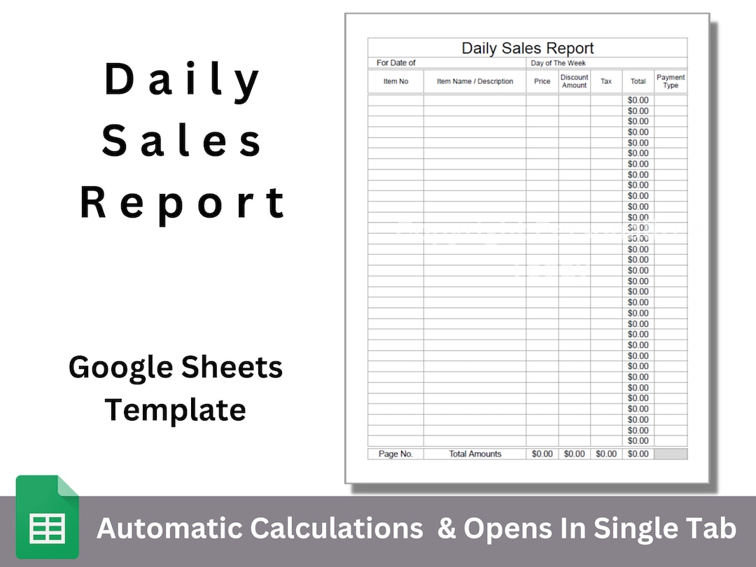 Daily Sales Summary Item Revenue Chart Income Tracking Activity Report ...