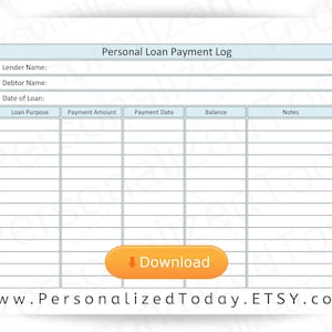 Printable Personal Loan Payment Log Vertical Tall and | Etsy