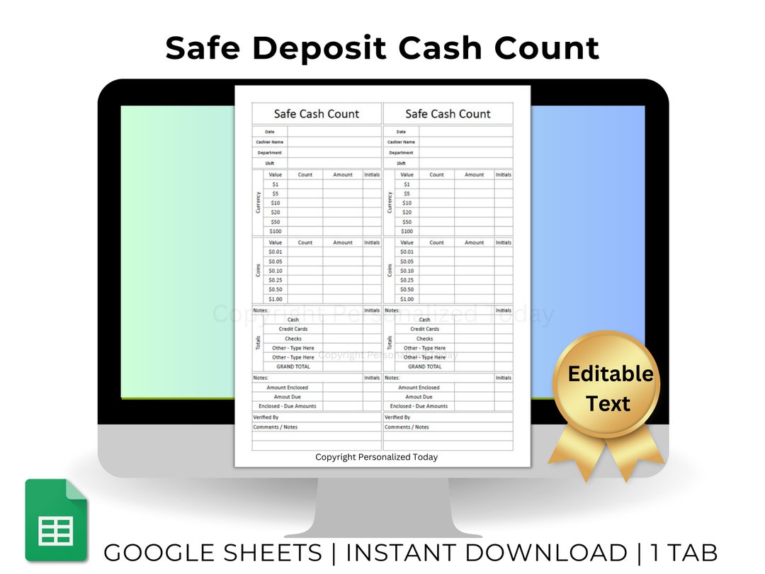 End of Shift Cash Register Safe Deposit Count - Text Editable Google ...