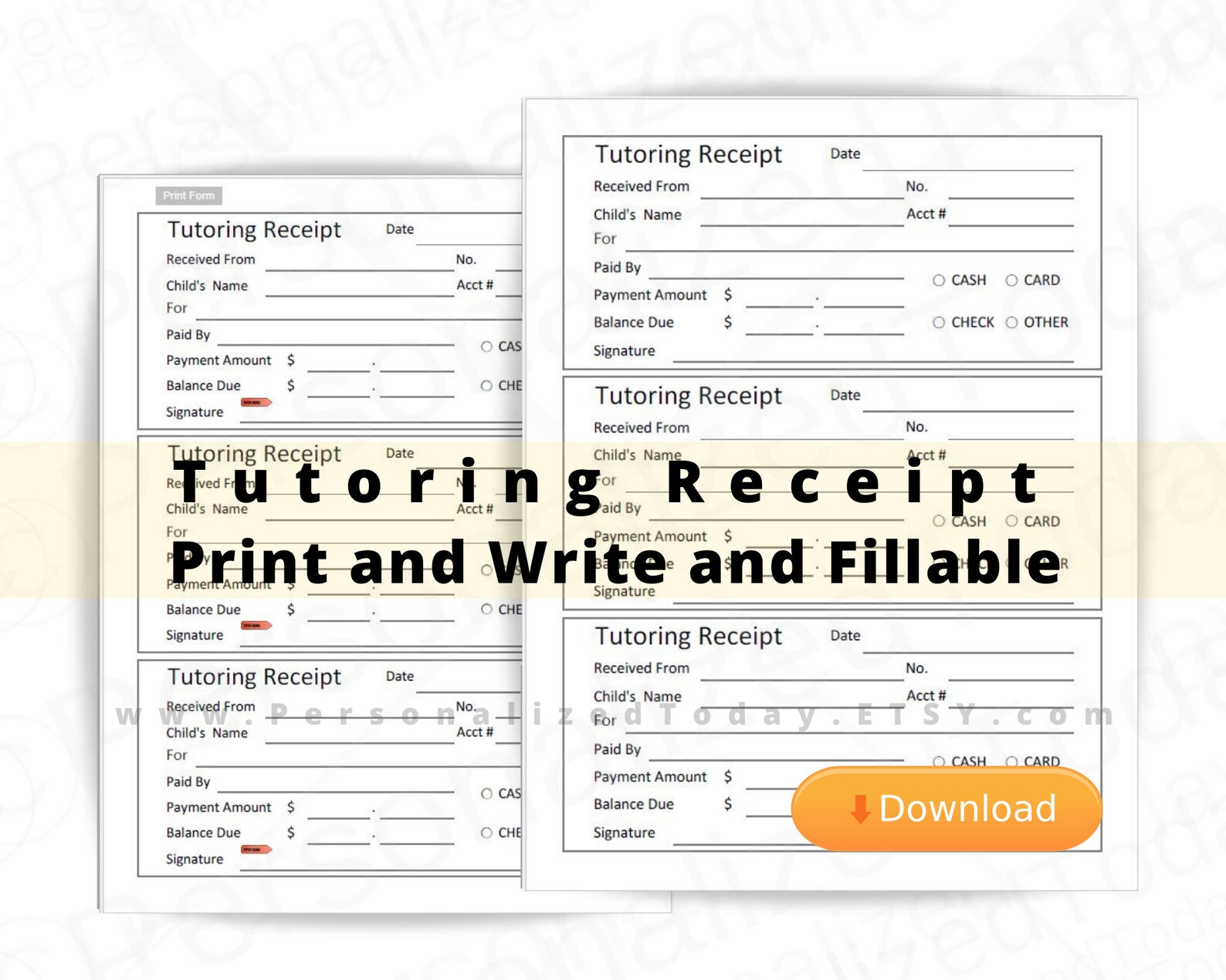 Tutoring Receipt Printable and Fillable Partially Editable PDF | Etsy